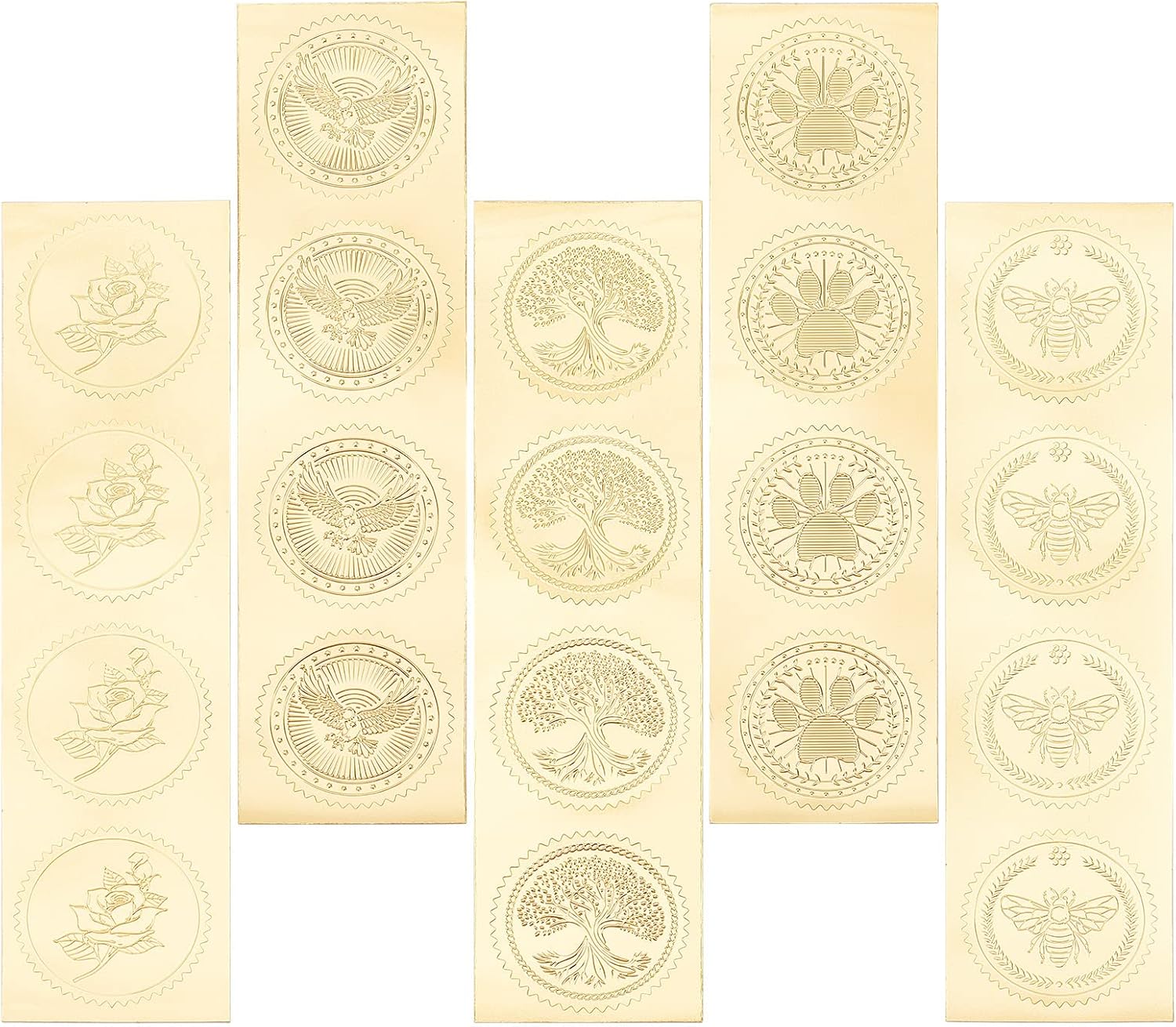 100pcs 5 Style Gold Embossed Seals Stickers 2" Round Gold Foil ...