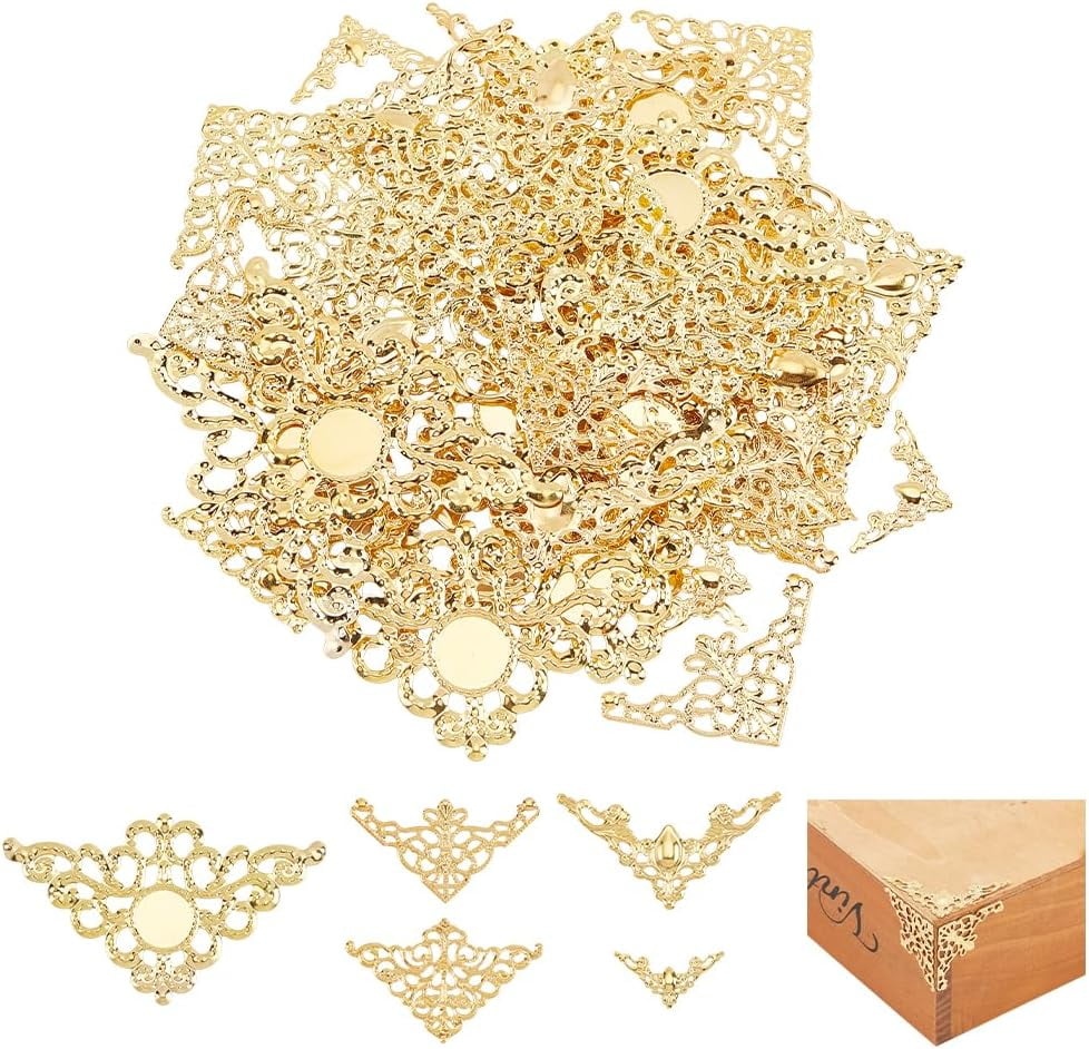 100pcs 5 Styles Corner Protector Gold Filigree Corner Embellishments ...