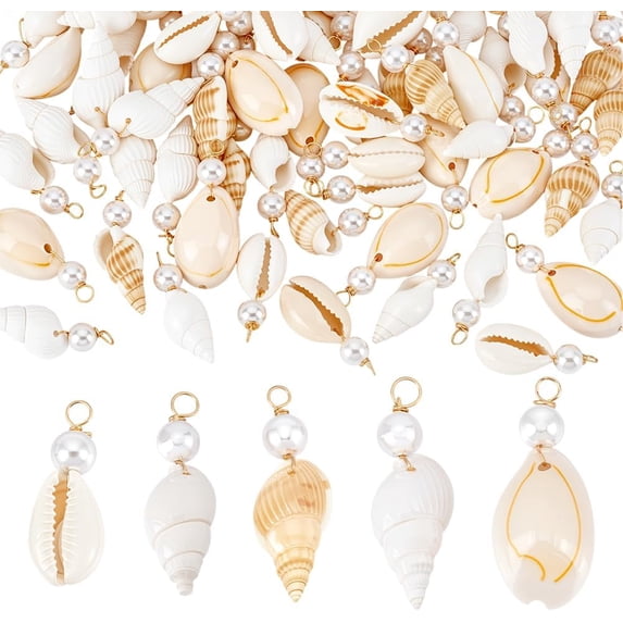 100pcs 5 Styles Natural Shell Pendants Cowrie Shell Charms Beach ...