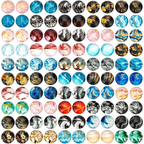 100pcs 50 Styles Marble Printed Glass Cabochons 10mm Half Round Dome ...