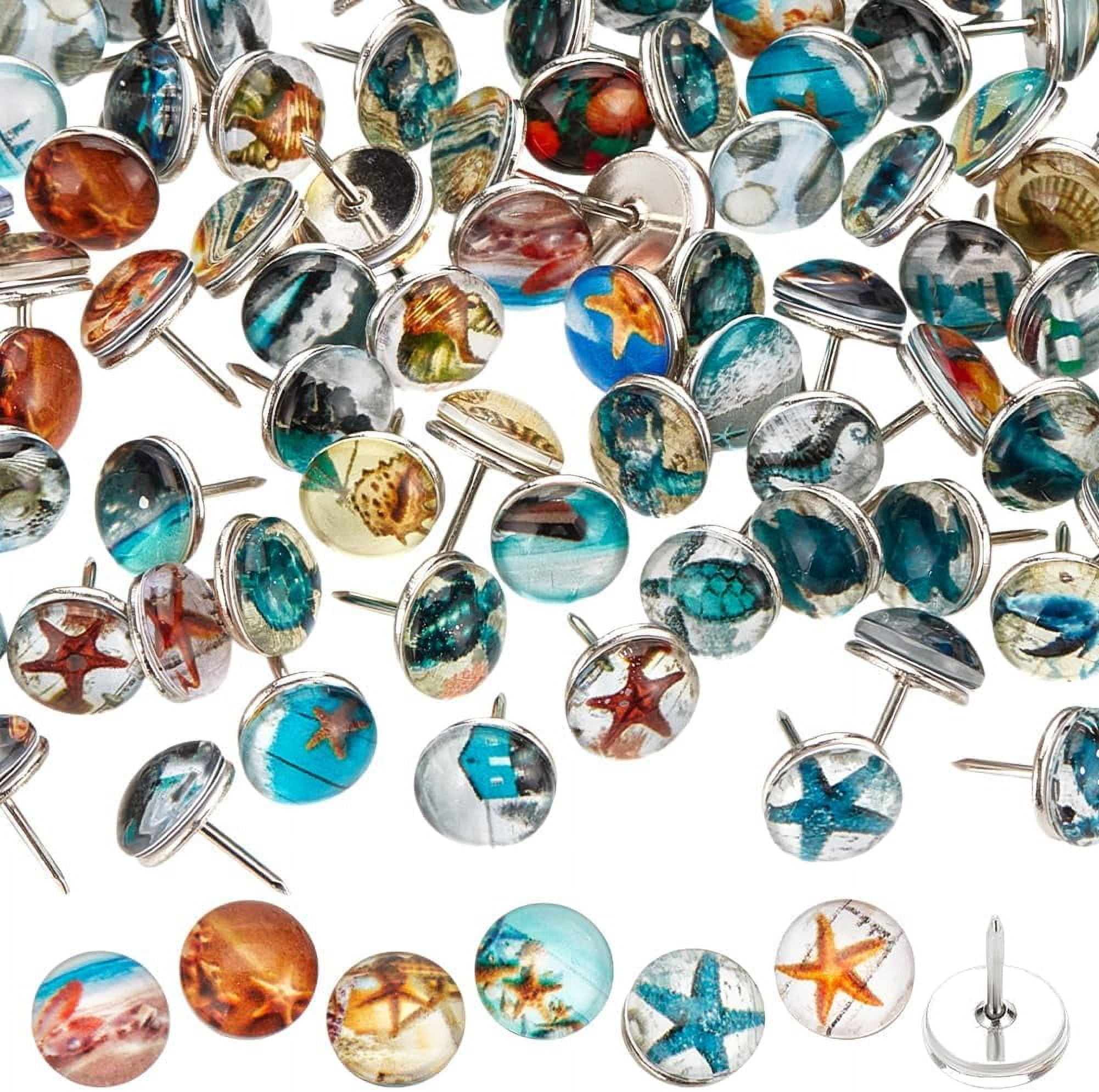 100pcs 50 Styles Ocean Theme Thumb Tacks 10mm Push Pins Decorative ...