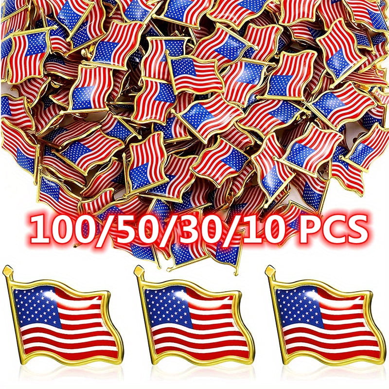 100pcs/50pcs/30pcs/10pcs American Flag Lapel Pins - USA Waving Flag ...