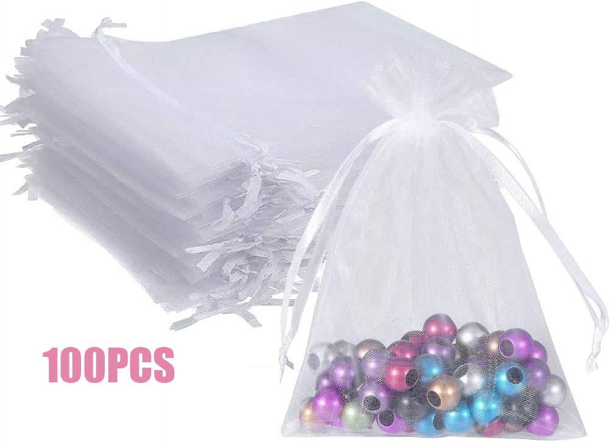 100pcs 5X7 Inches White Organza Bag Christmas Drawstring Pouches Party ...