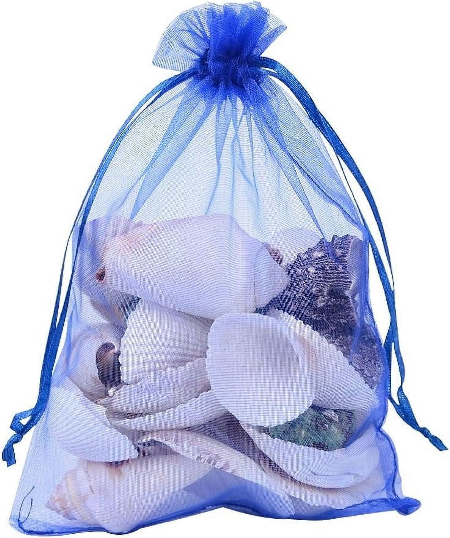 100pcs 5x7 Inch Blue Organza Drawstring Bags Mesh Sheer Bags Jewelry ...
