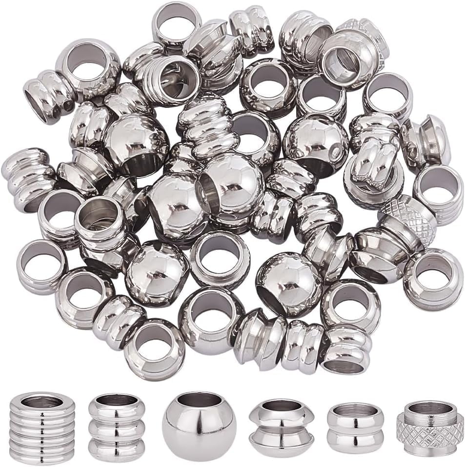 100pcs 6 Style Stainless Steel Column Beads Column Rondelle European ...