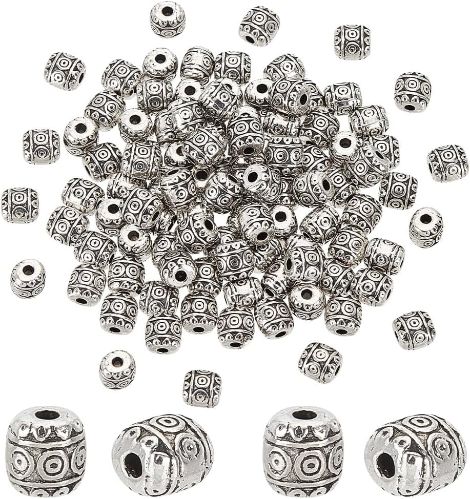 100pcs 6mm Barrel Spacers Beads Antique Silver Spacers Tibetan Alloy ...