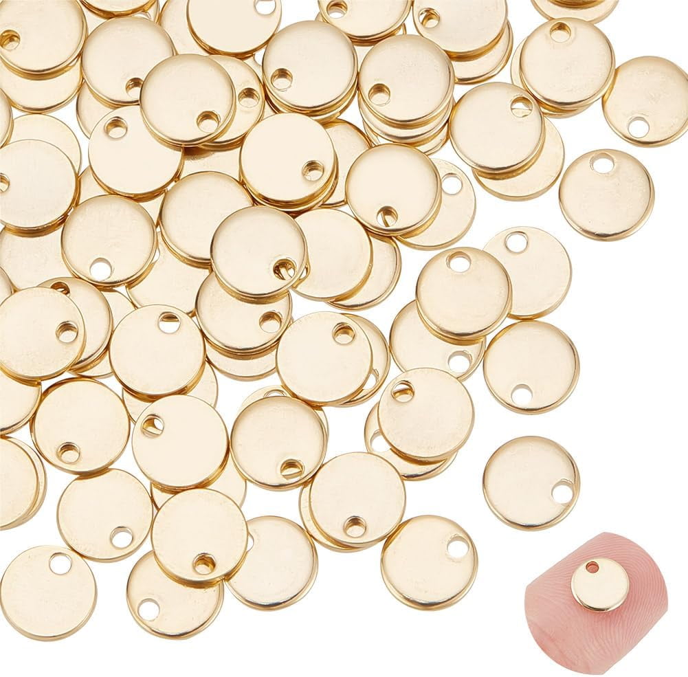 100pcs 7mm Golden Charms Stainless Steel Stamping Blank Tag Charms Flat ...