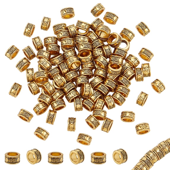 100pcs 8mm Large Hole Spacer Beads Golden Column Beads Tibetan Style ...