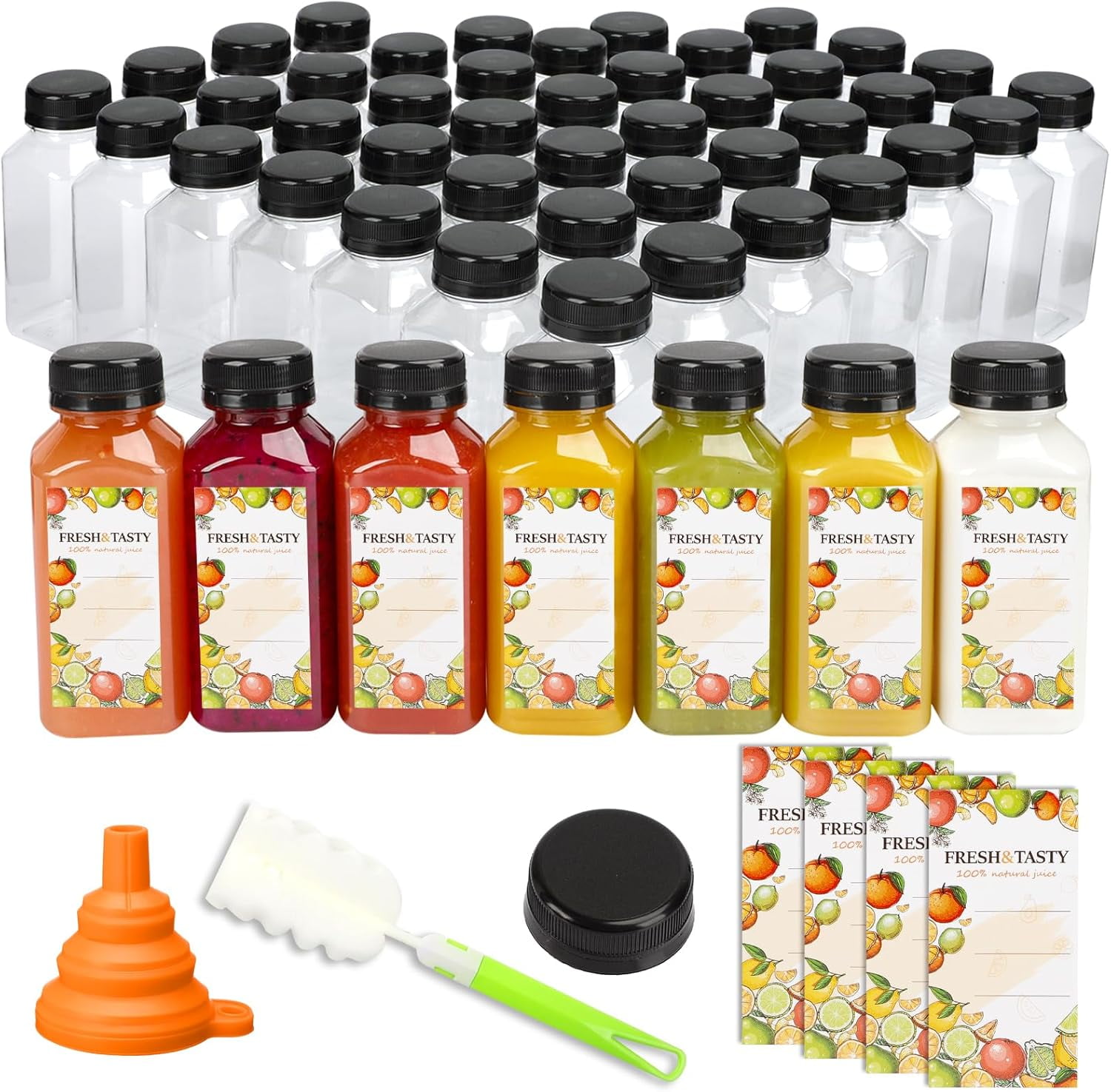 100pcs 8oz Empty Plastic Juice Bottles with Caps, Reusable Clear Bulk ...