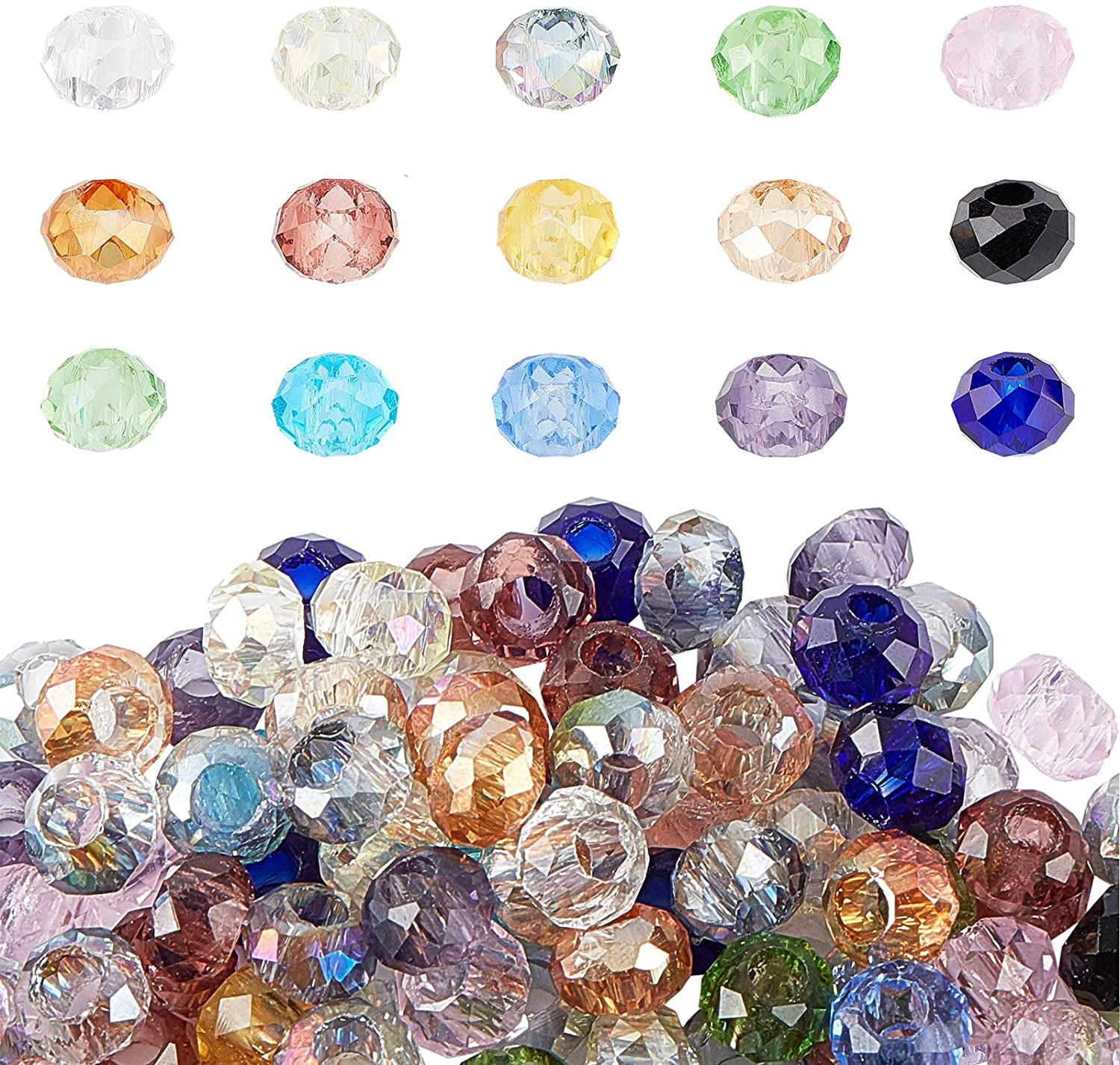 100pcs 8x5mm Faceted Large Hole European Beads Mixed Color Rondelle ...
