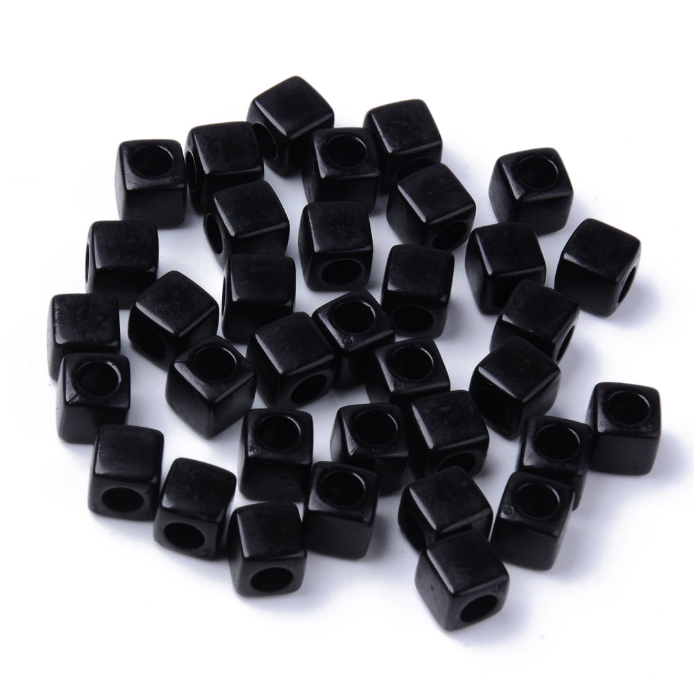 100pcs Acrylic European Beads Large Hole Beads Cube Black 7x7x7mm Hole ...