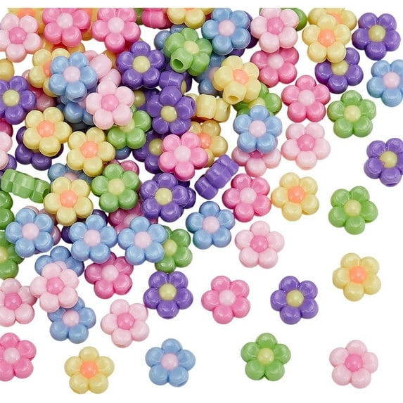 100pcs Acrylic Flower Beads Multicolor Five Petal Opaque Beads Floral ...