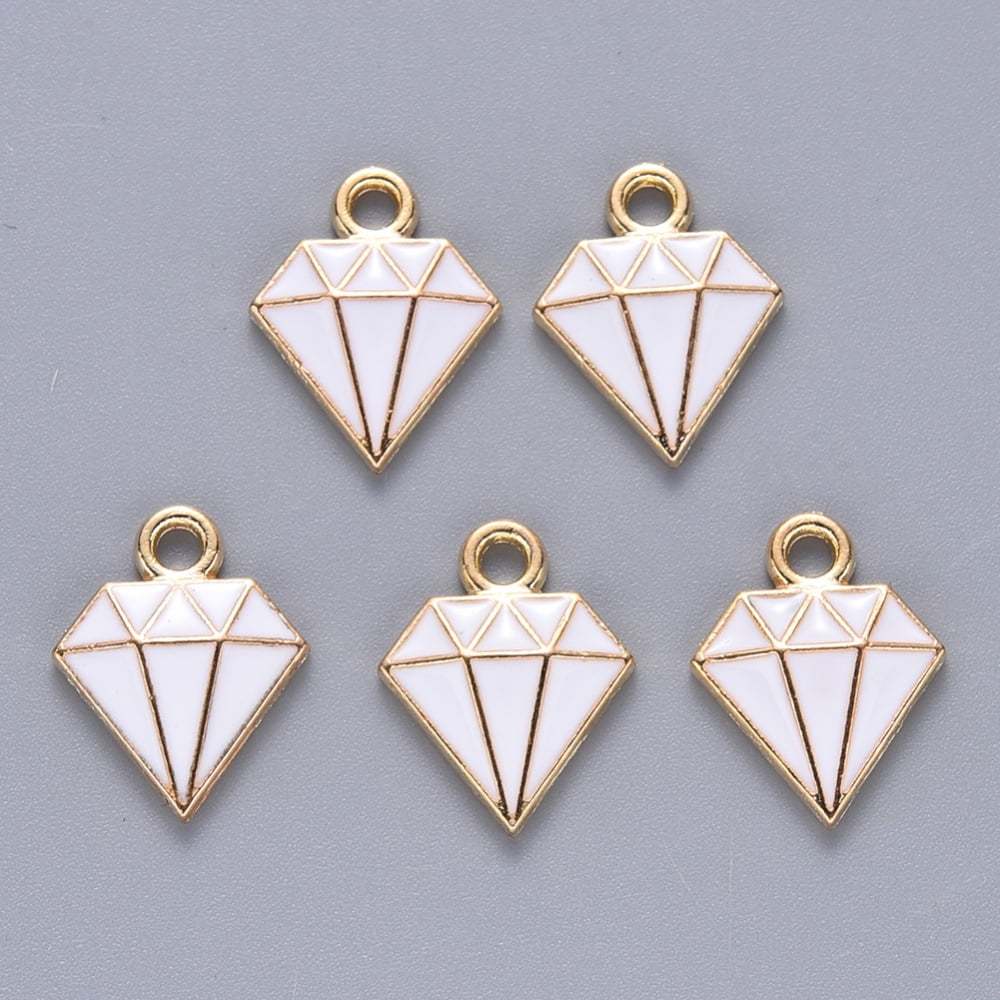 100pcs Alloy Enamel Charms Dimond Light golden Creamy White 15x11.5x2 ...