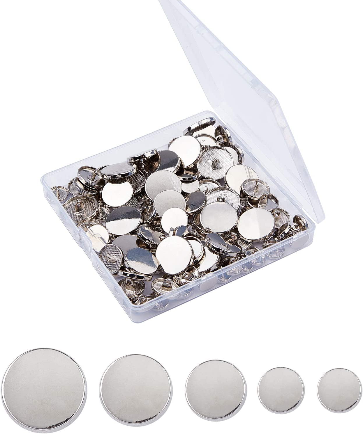 100pcs Alloy Shank Buttons Metal Flat Buttons 11.5mm 12.5mm 15mm 18mm ...