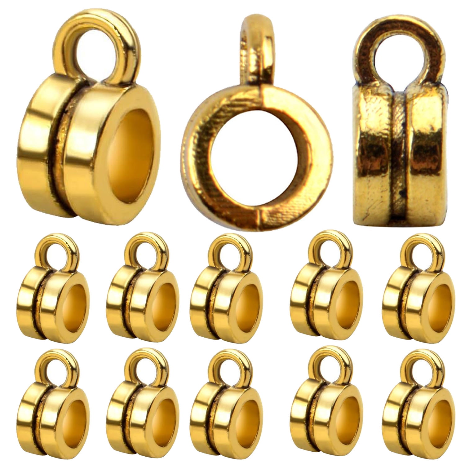 100pcs Antique Gold Tibetan Bail Tube Bead Spacer Beads Carrier Hanger ...