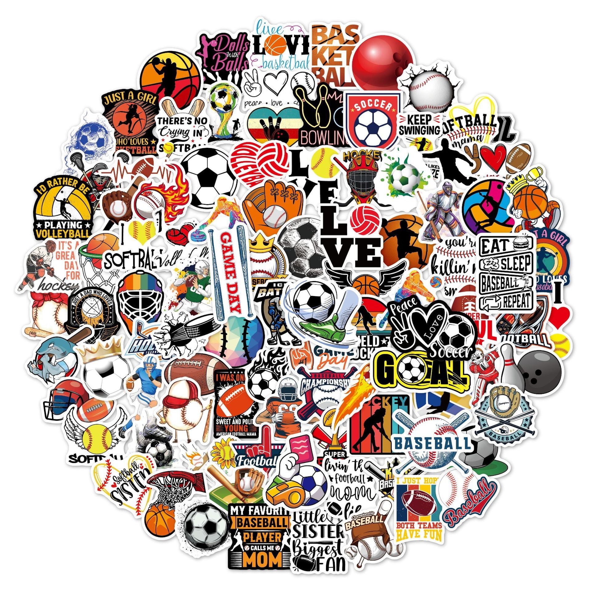 100pcs Athletic Motivational Sports Sticker Set – Mixed Ball Game Vinyl ...