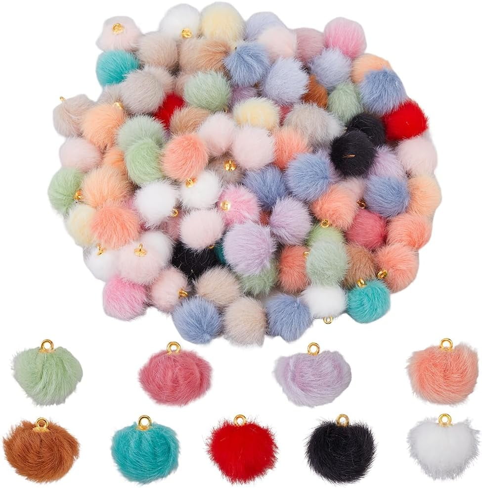 100pcs Ball Charms Colorful Fluffy Plush Balls with Tiny Loop Round Fur ...