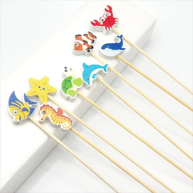 100pcs Bamboo Fish-Shaped Toothpicks - Color-Coded Marine Life Shapes ...