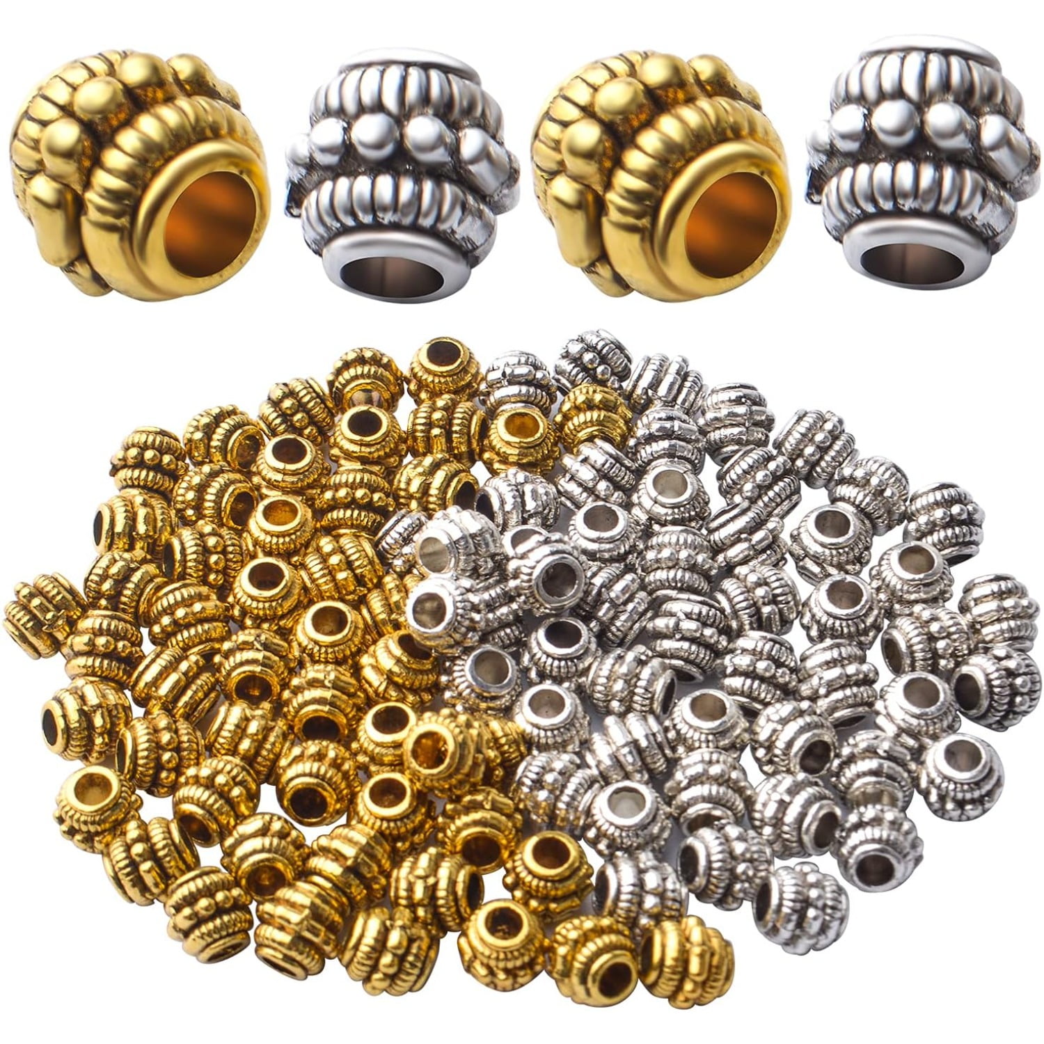 100pcs Barrel Spacer Beads Tibetan Alloy Column Spacers Loose Beads ...