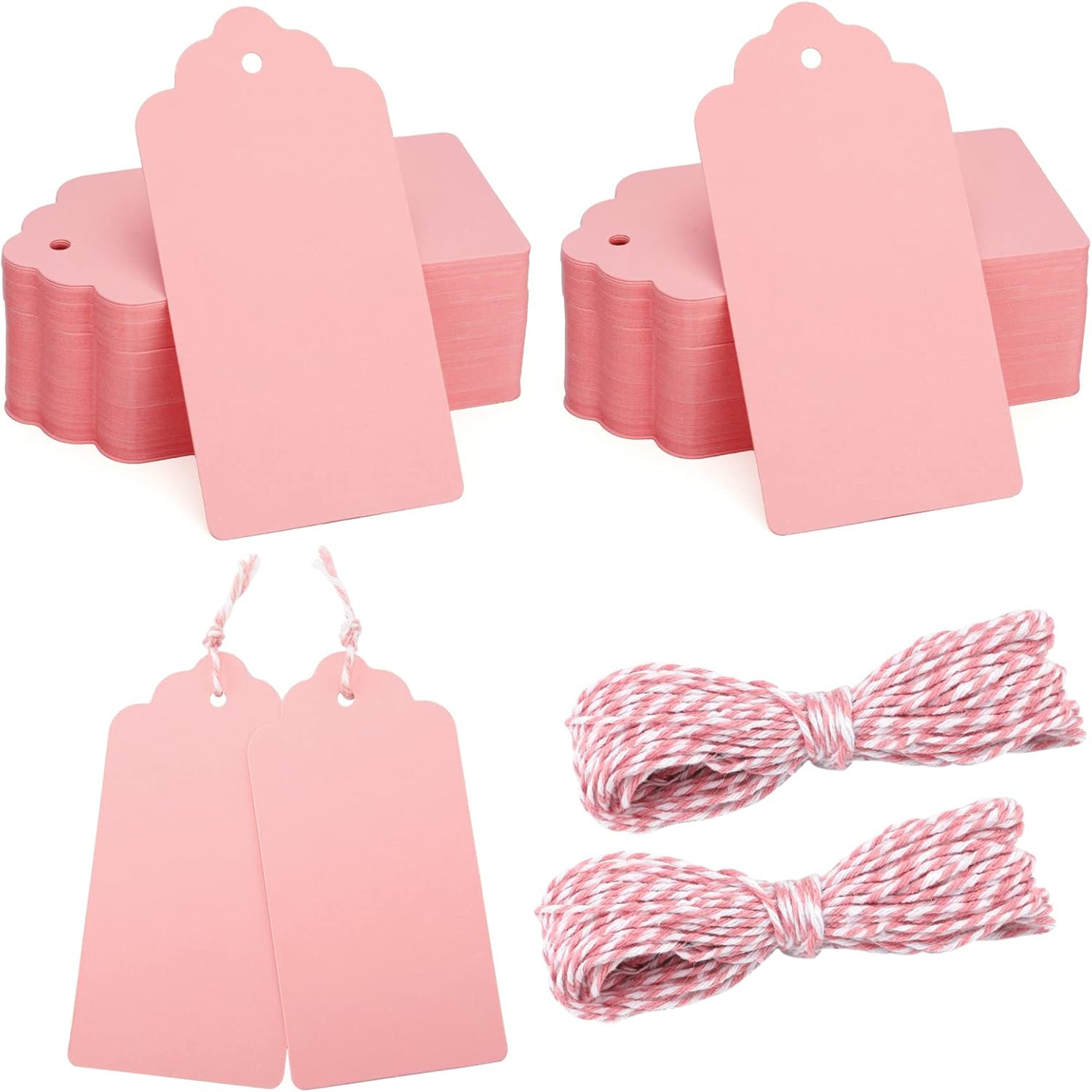 100pcs Blank Paper Gift Tags with String,4”x 2” Pink Rectangle Craft ...