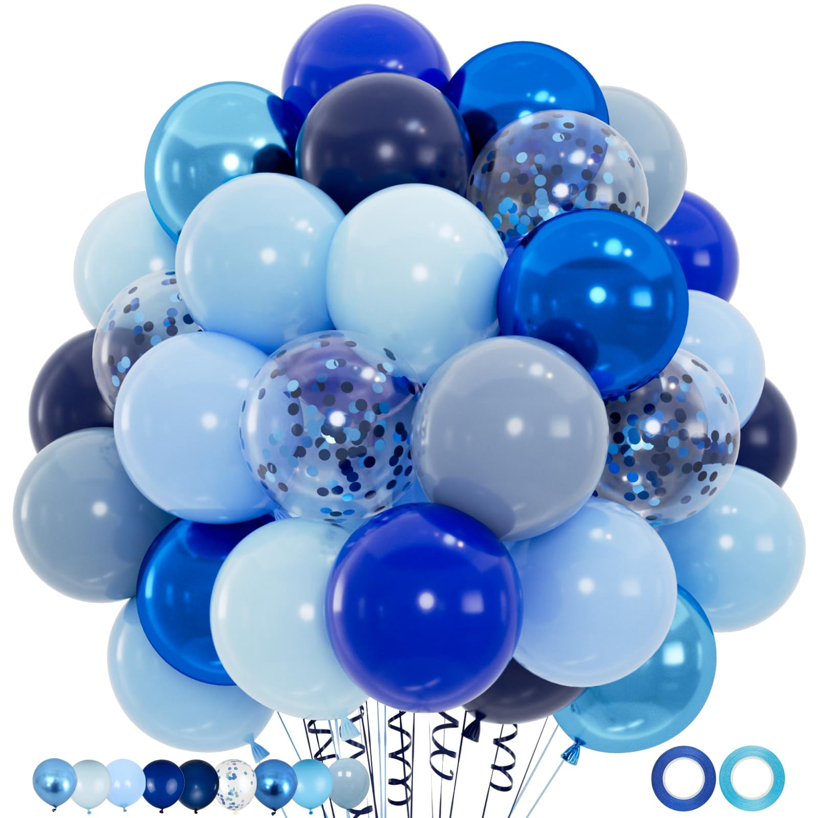 100pcs Blue Balloons Set SSF20 - 12inch Metallic Chrome, Pearl, Navy ...