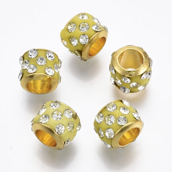 100pcs Brass European Beads with Polymer Clay Rhinestone Large Hole ...