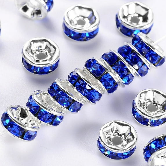 100pcs Brass Grade A Rhinestone Spacer Beads Silver Color Plated Nickel ...