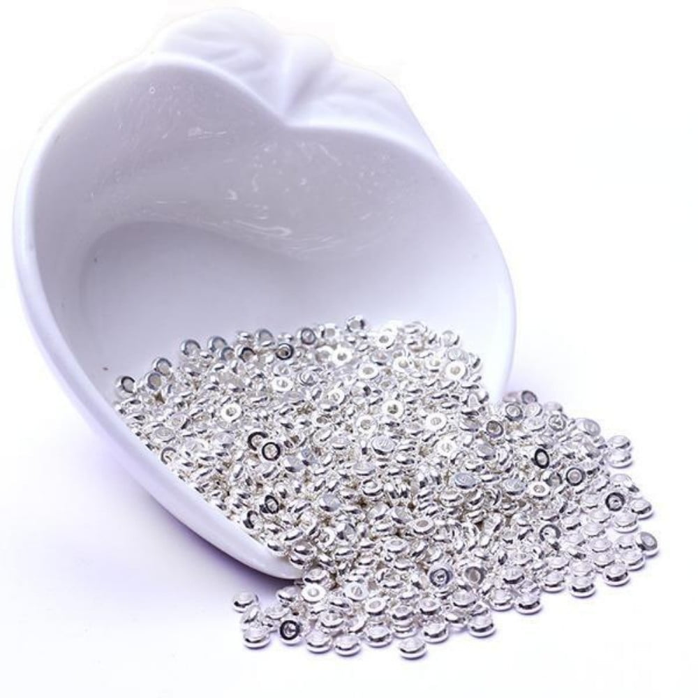 100pcs Brass Spacer Beads Long-Lasting Plated Flat Round Silver 1/8 ...