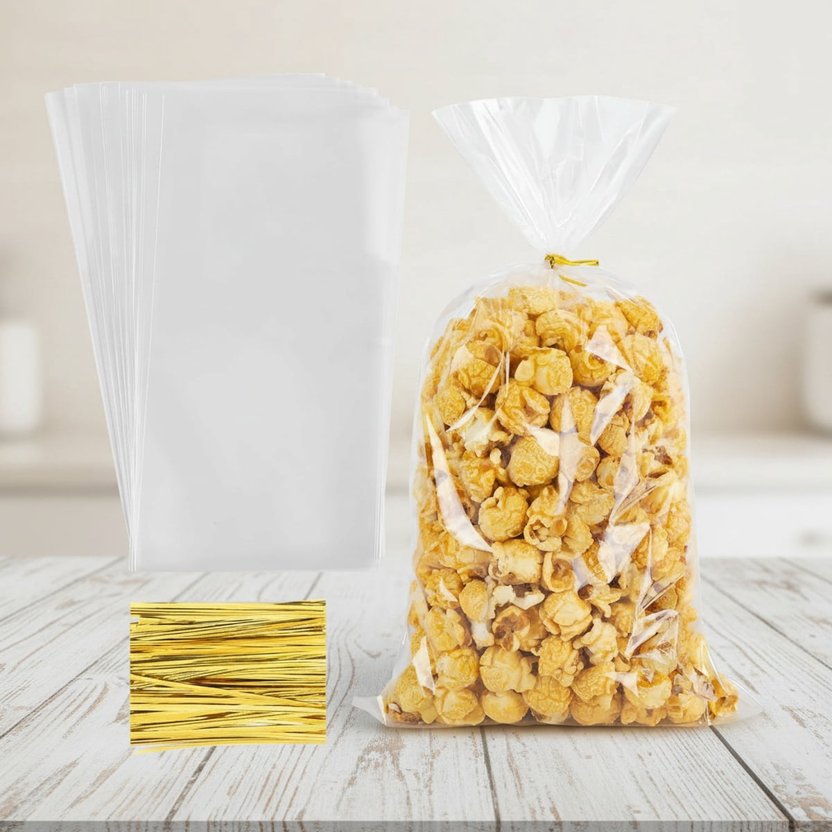 100pcs Cellophane Bags Popcorn Bags Treat Bag with Ties Goodie Clear ...