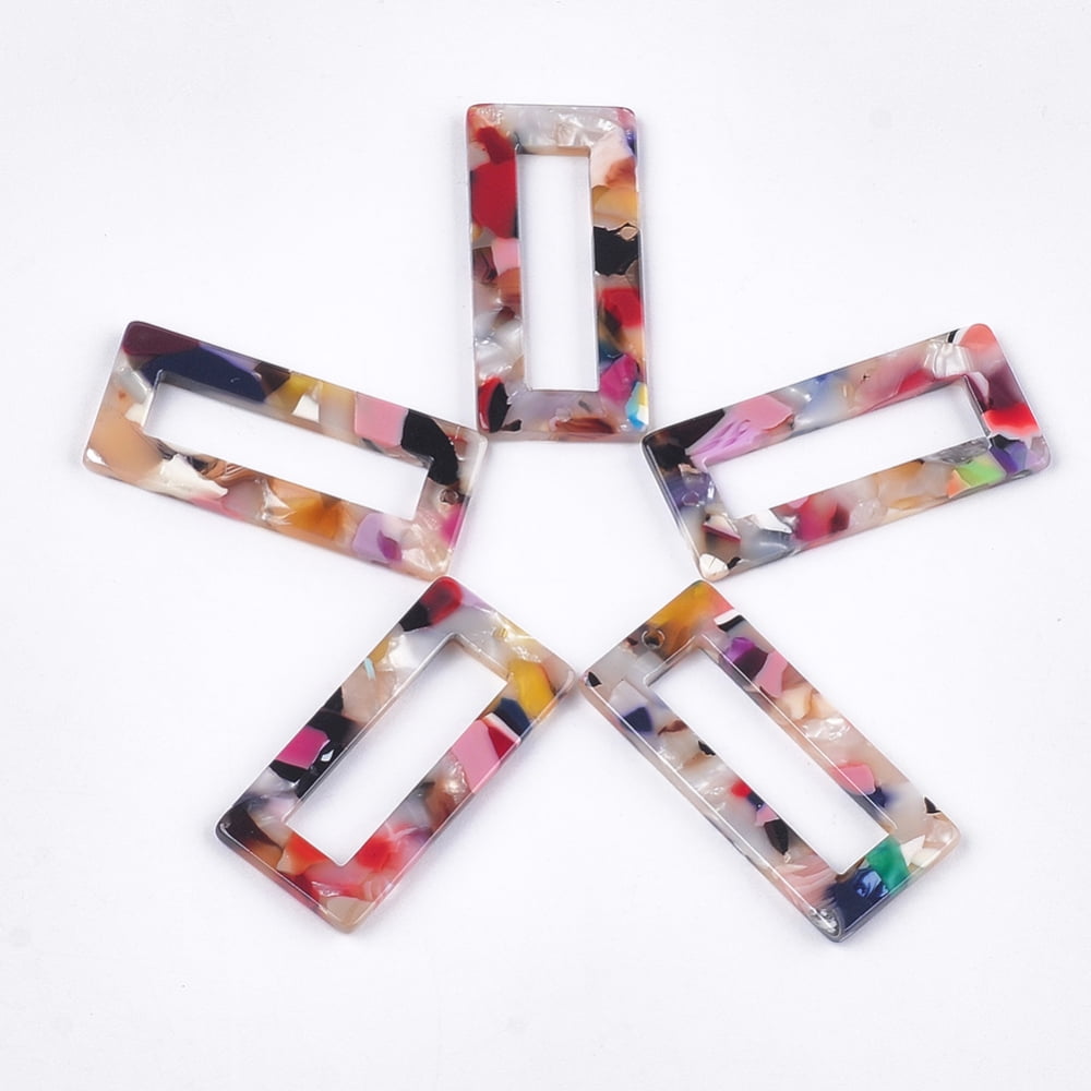 100pcs Cellulose Acetate(Resin) Pendants Rectangle Colorful 37x17x2.5mm ...