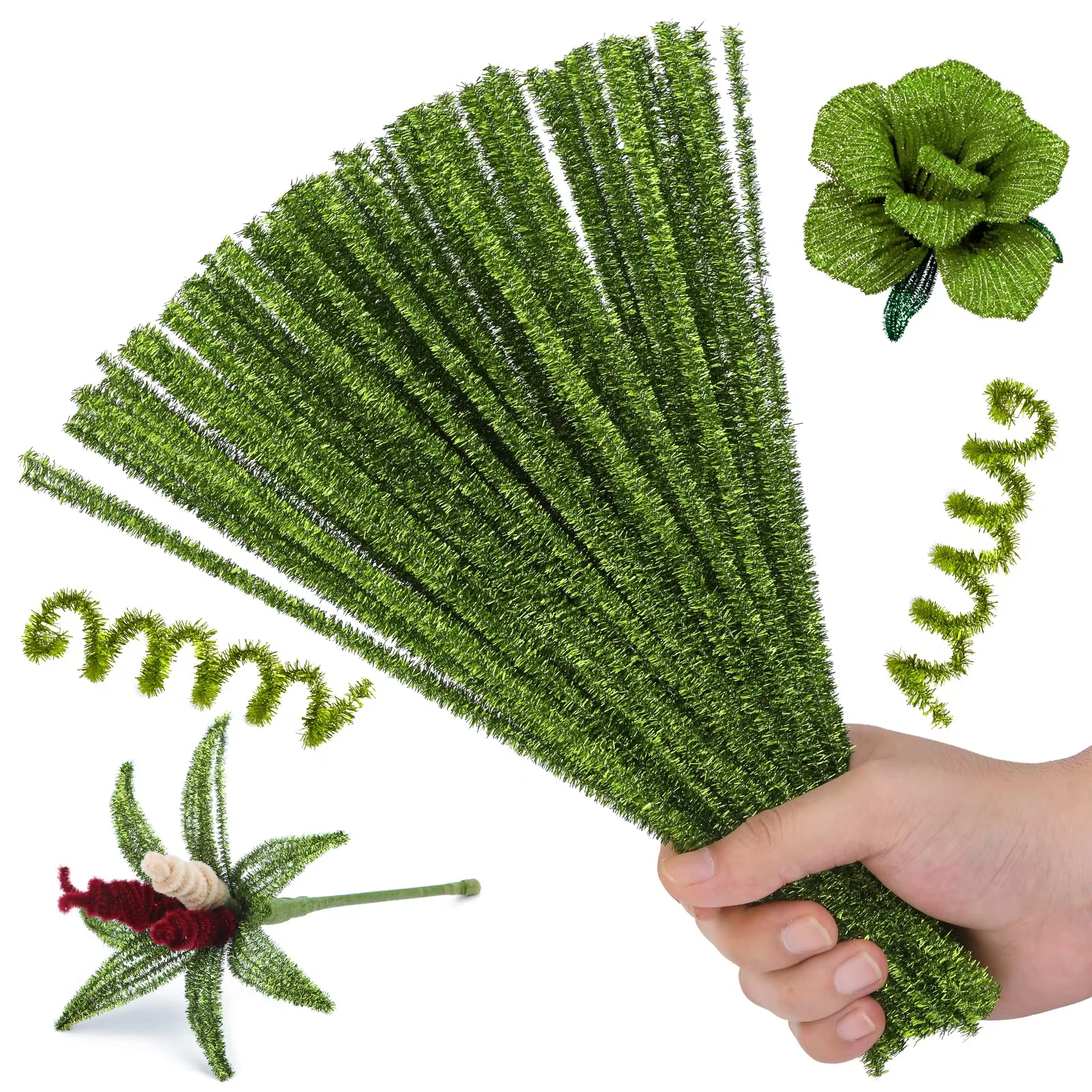 100pcs Christmas Glitter Pipe Cleaners Craft Pipe Cleaners Colorful ...