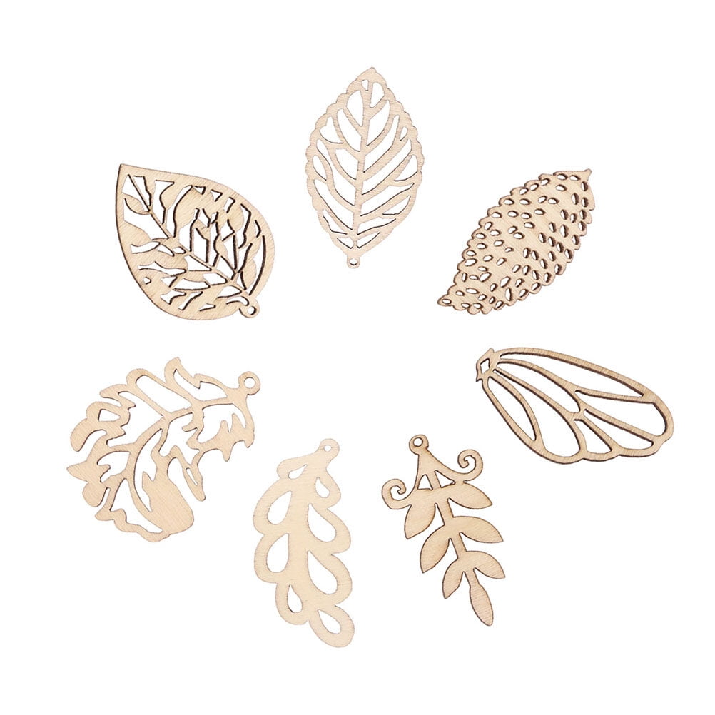 100pcs Christmas Hollow out Leaf Shape Wooden Pieces DIY Painted ...