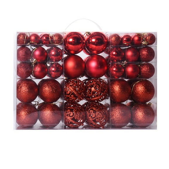 6Pcs Red Christmas Ornaments Set Shatterproof Glitter Gift Box ...