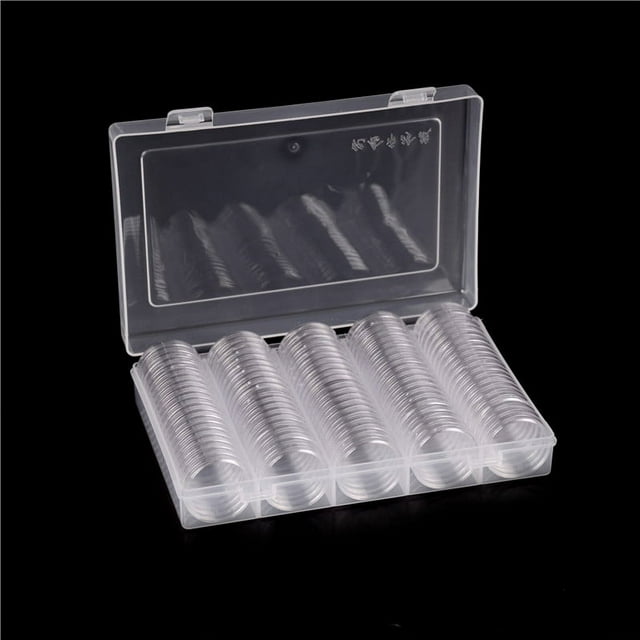 100pcs Clear Coin Capsules Coin Case Holders 27mm Round Storage Boxes ...