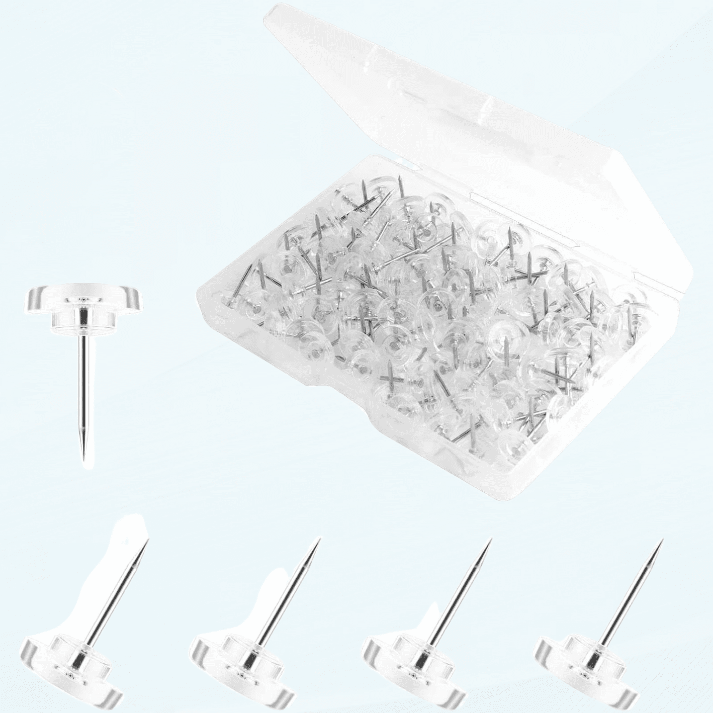 100pcs Clear Push Pins, Plastic Pushpins Thumb Tacks Flat Push Pins ...