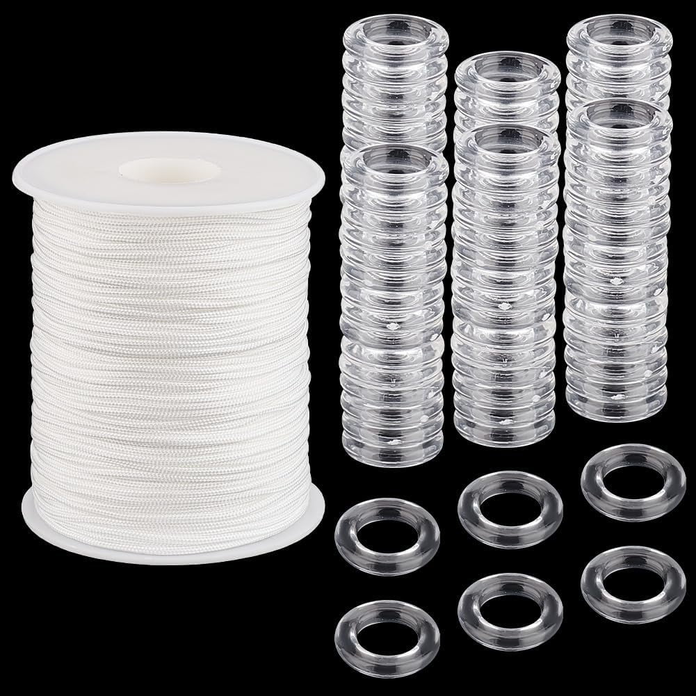 100pcs Clear Roman Curtain Rings 100 Yards Roman Blind Cord 1.5mm White ...