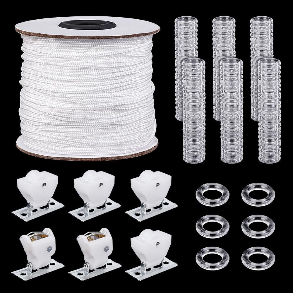 100pcs Clear Roman Curtain Rings 50m White Curtain Cord 2 Set Roman ...