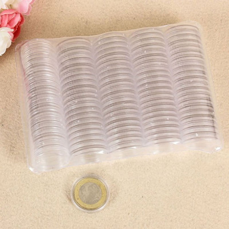 100pcs Clear Round Plastic Coin Capsules Containers Coin Protector Case ...