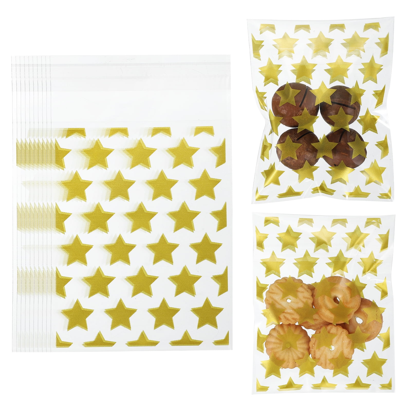 100pcs Clear Treat Bags, 4"x 3" Self-Adhesive Cookie Bags with Star ...