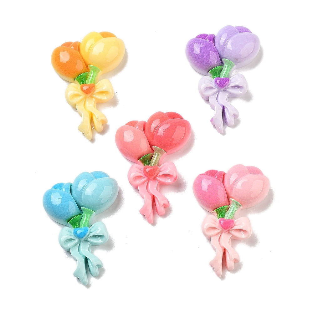 100pcs Cute Opaque Resin Decoden Cabochons Flower Balloon with Bowknot ...