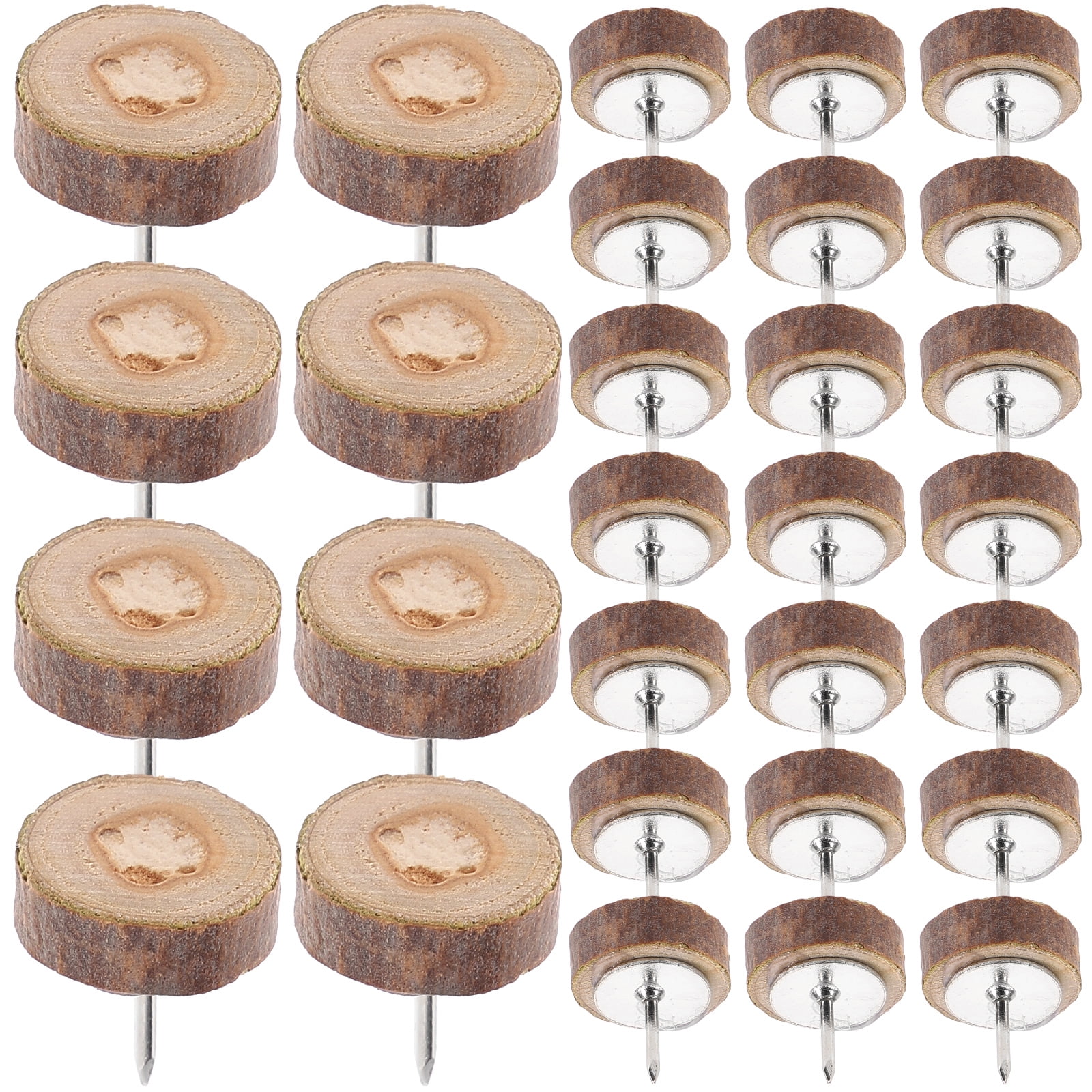 100pcs Decorative Wooden Push Pin Wood Slice Drawing Pin Photos Boards ...