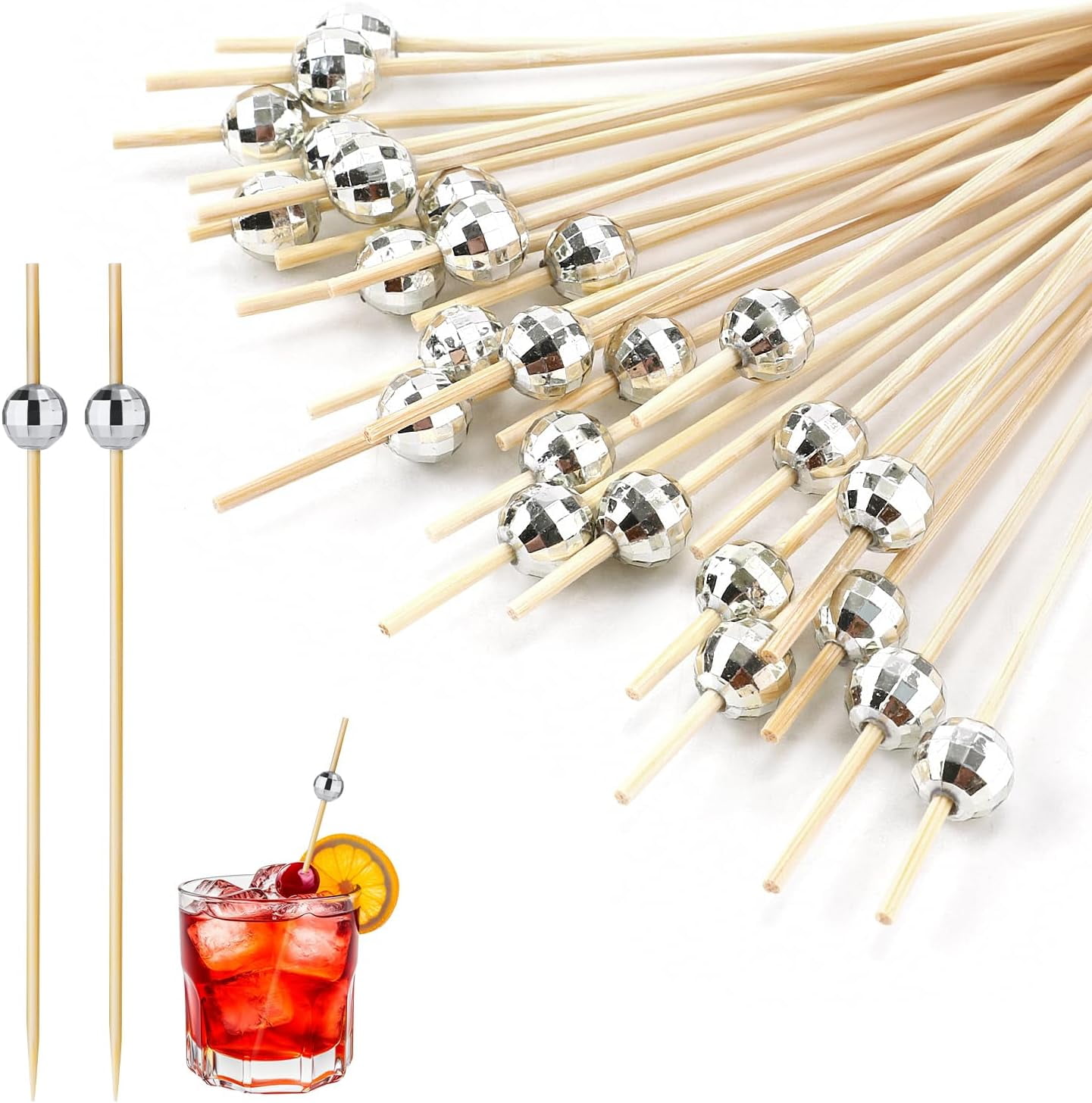 100pcs Disco Ball Decorative Toothpicks, Long Fancy Disco Cocktail ...