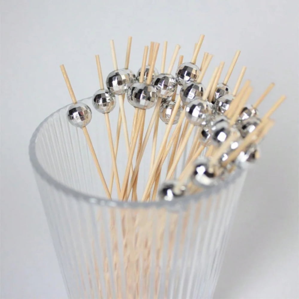 100pcs Disco Ball Fruit Sticks Earth Mirror Cocktail Sticks 12cmDessert ...