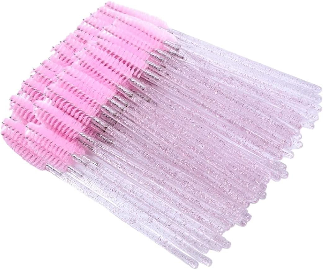 100pcs Disposable Mascara Wands Pink Crystal Eyelash Brush Eyebrow Brush Spoolie Eyelash ...