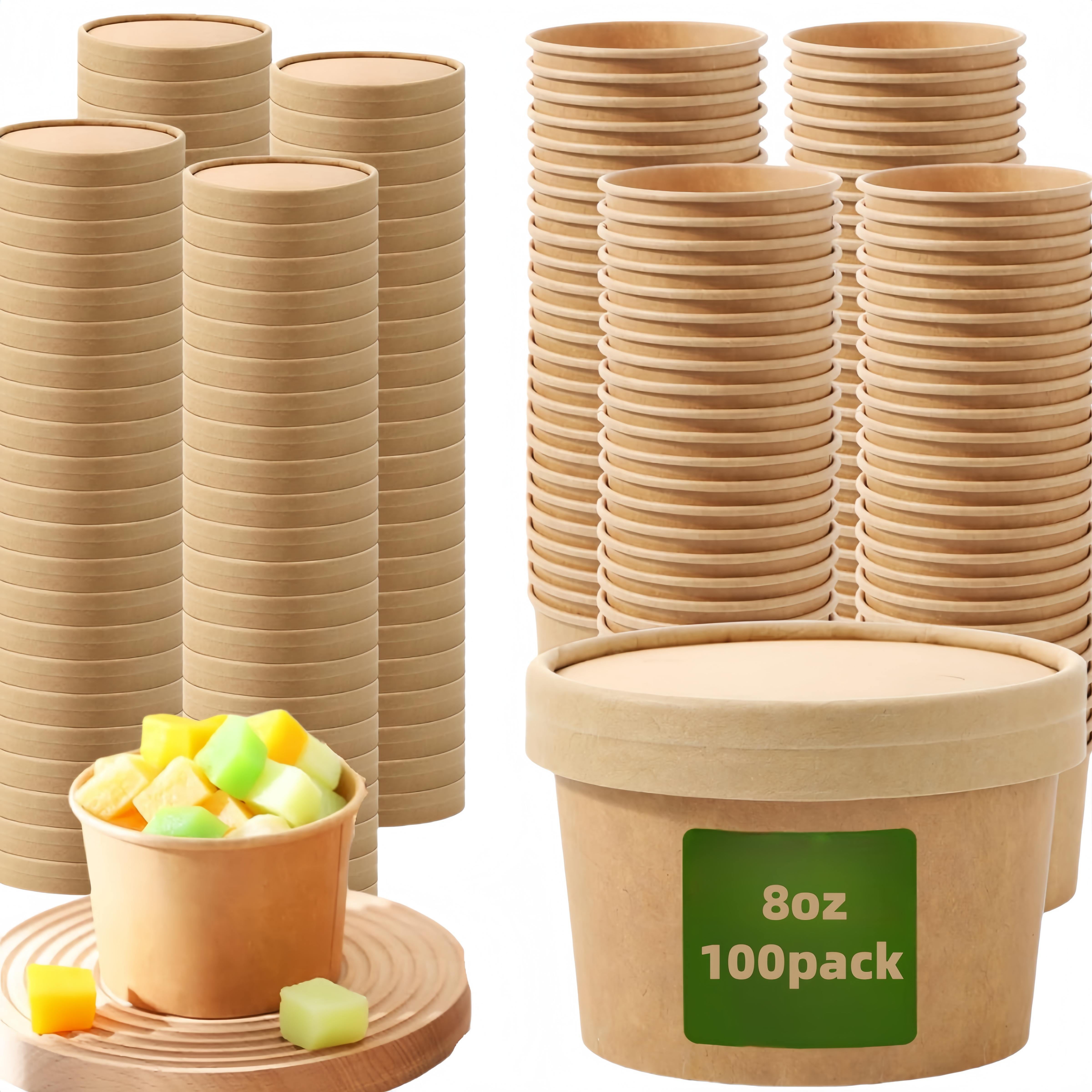 100pcs-Disposable Soup Bowls With Lids, Vented Lids Kraft Ice Cream ...