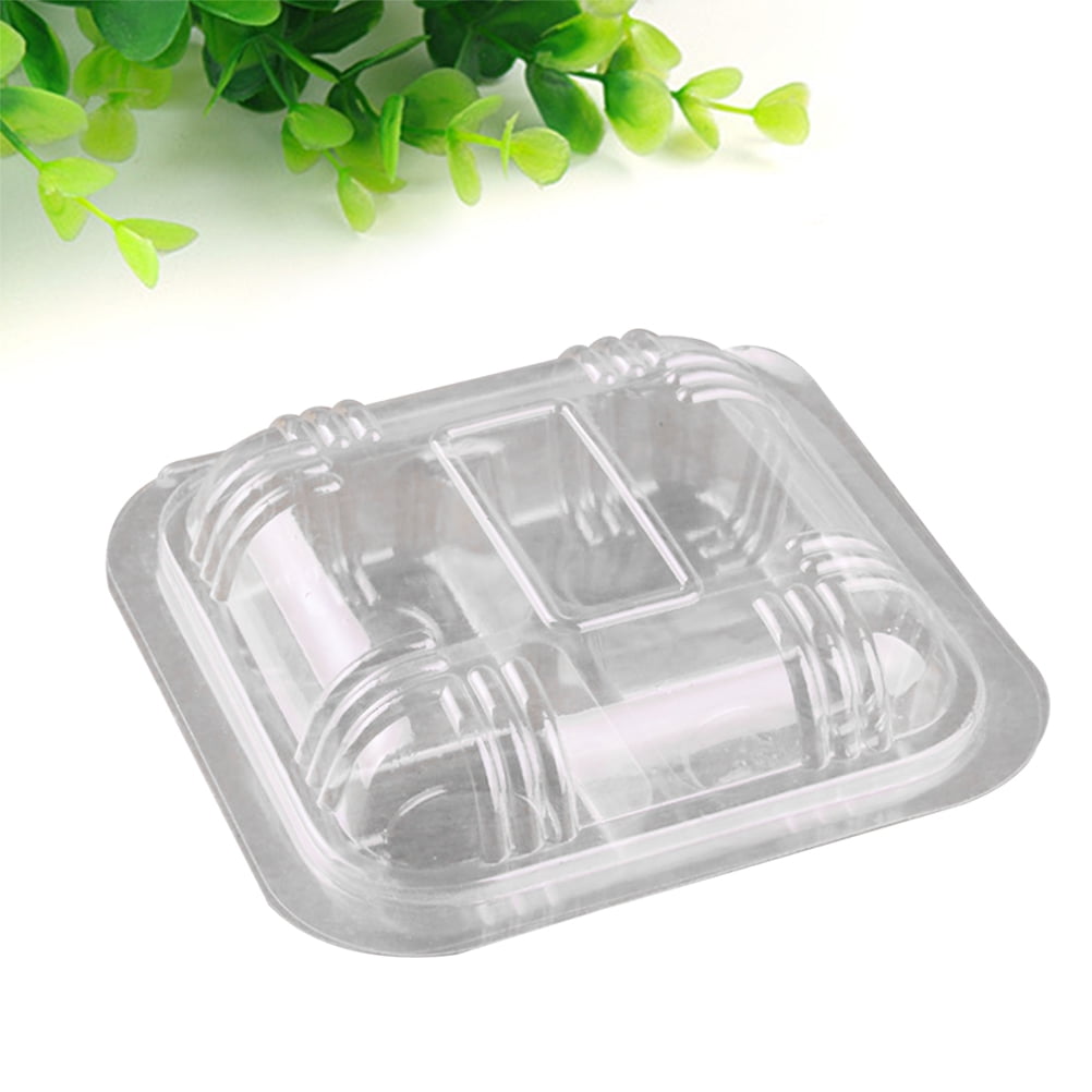 100pcs Disposable Transparent Plastic Boxes Hinged Lid Four-grid ...