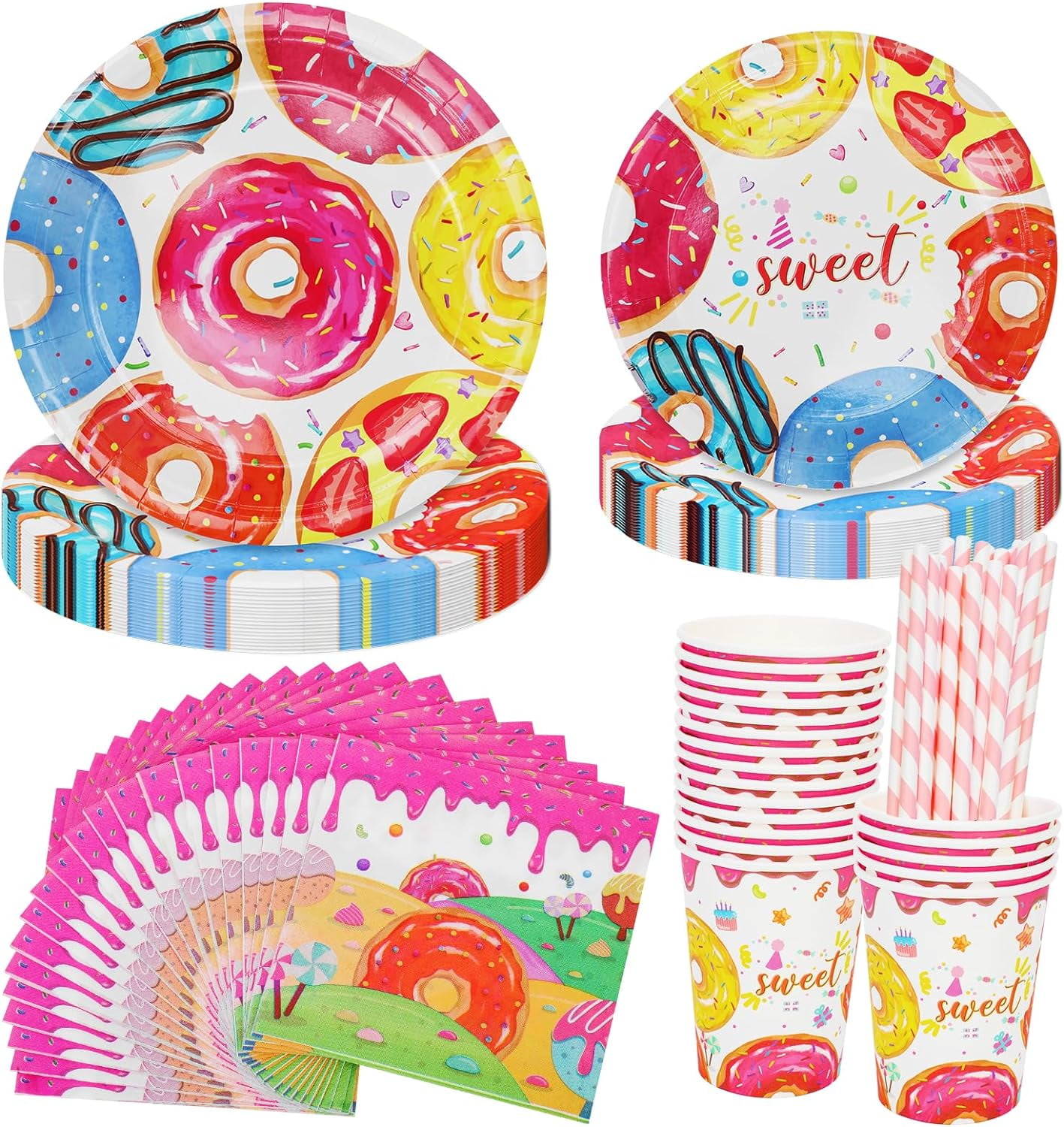Phogary Donut Party Tableware Set, 100pcs for 20 Guests, Plates ...