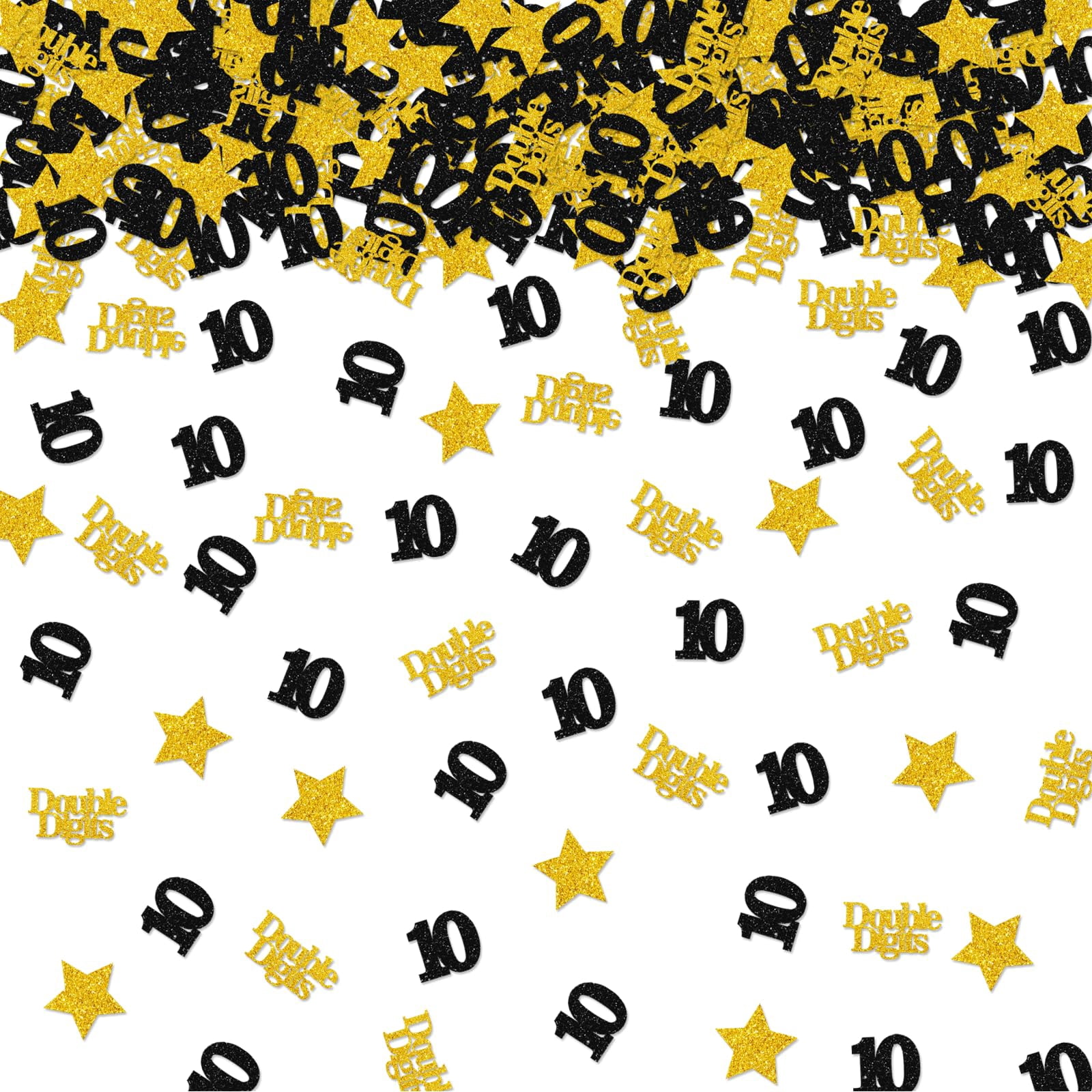100pcs Double Digits 10 MSF2 Confetti, Black&Gold Glitter 10th Birthday ...