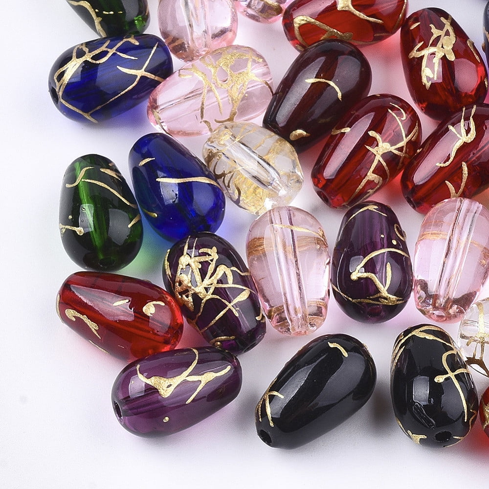 100pcs Drawbench Glass Beads teardrop Mixed Color 9x6mm Hole: 1mm ...