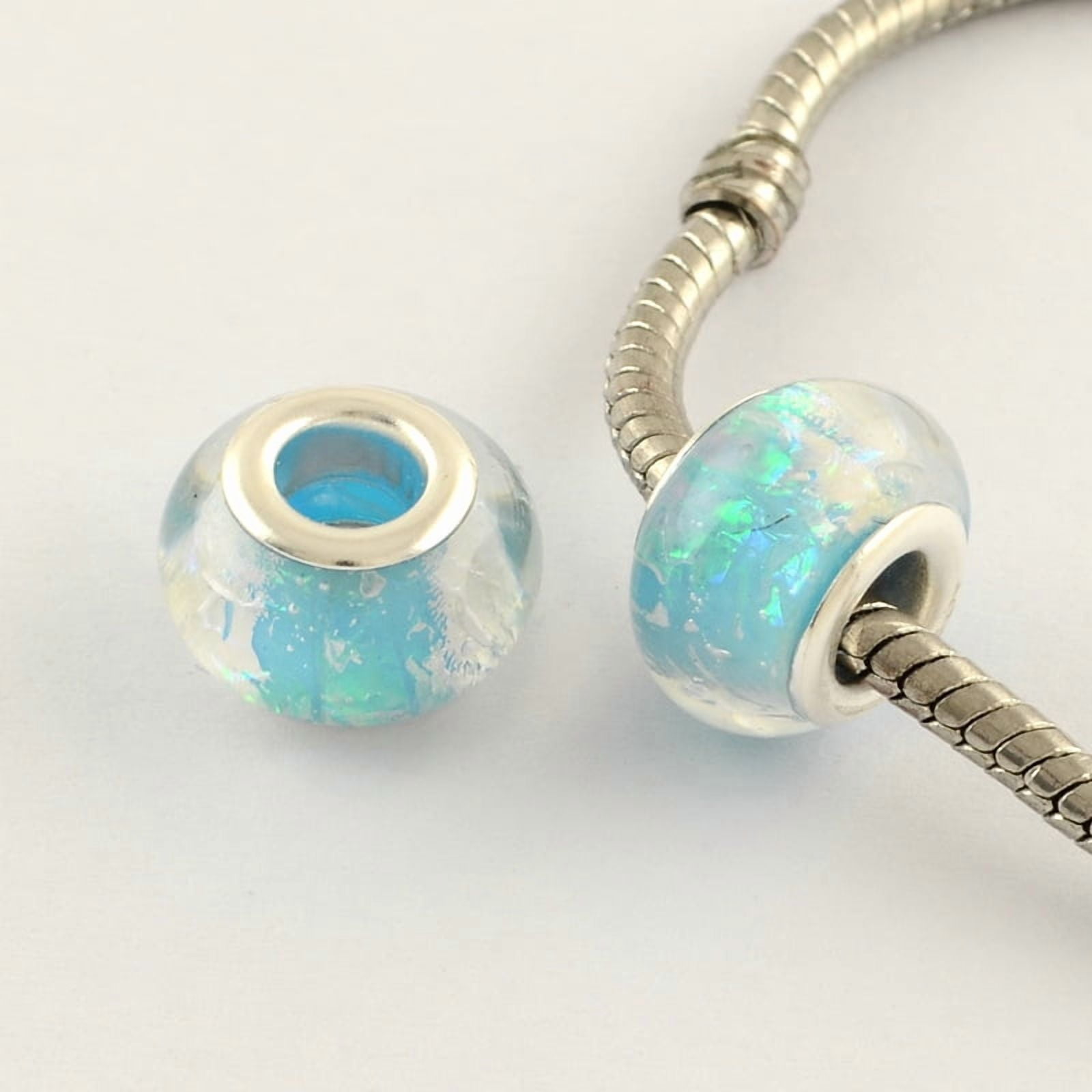 100pcs Drawbench Resin European Large Hole Beads with Double Silver ...